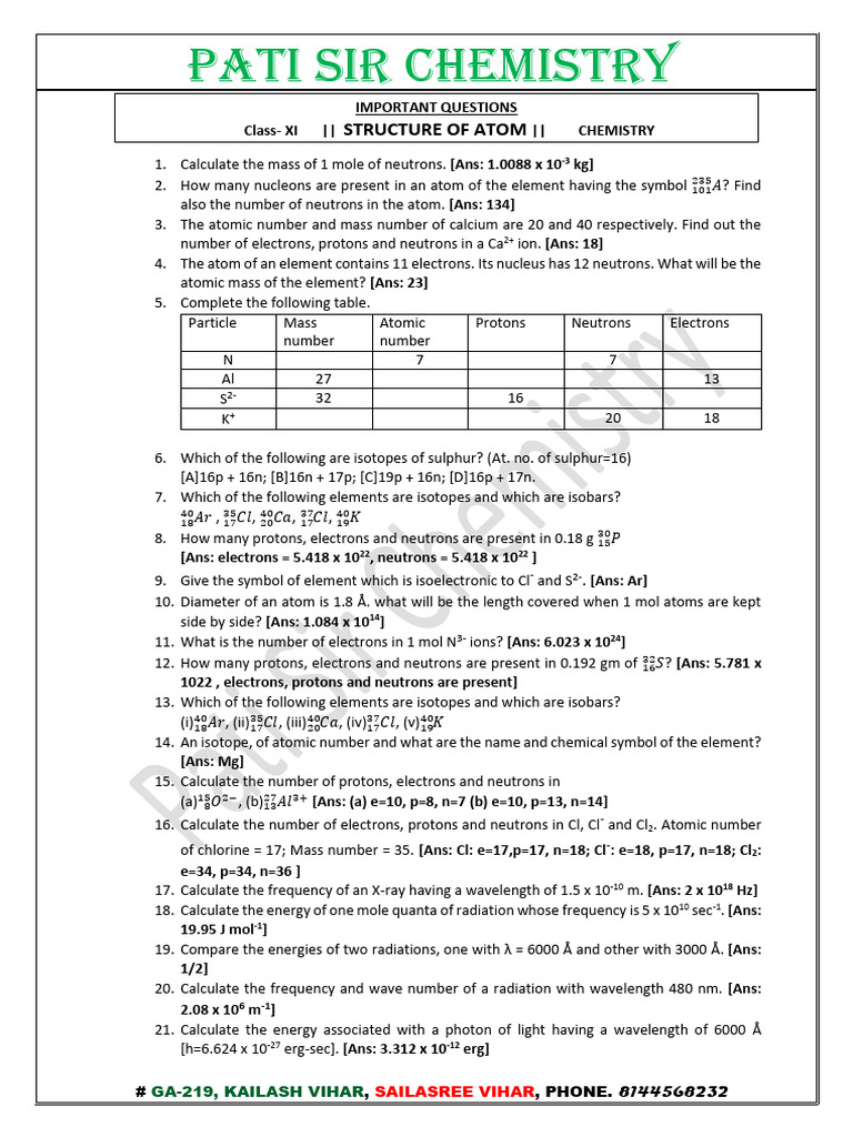 Structure of Atom (Imp Ques) | PDF | Electron Configuration | Electron