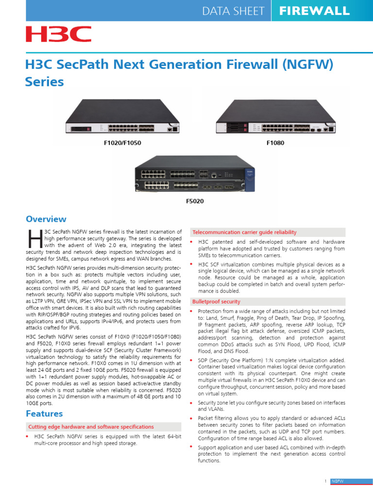 H3C SecPath Next Generation Firewall (NGFW) Series Datasheet | PDF | Denial Of Service Attack ...