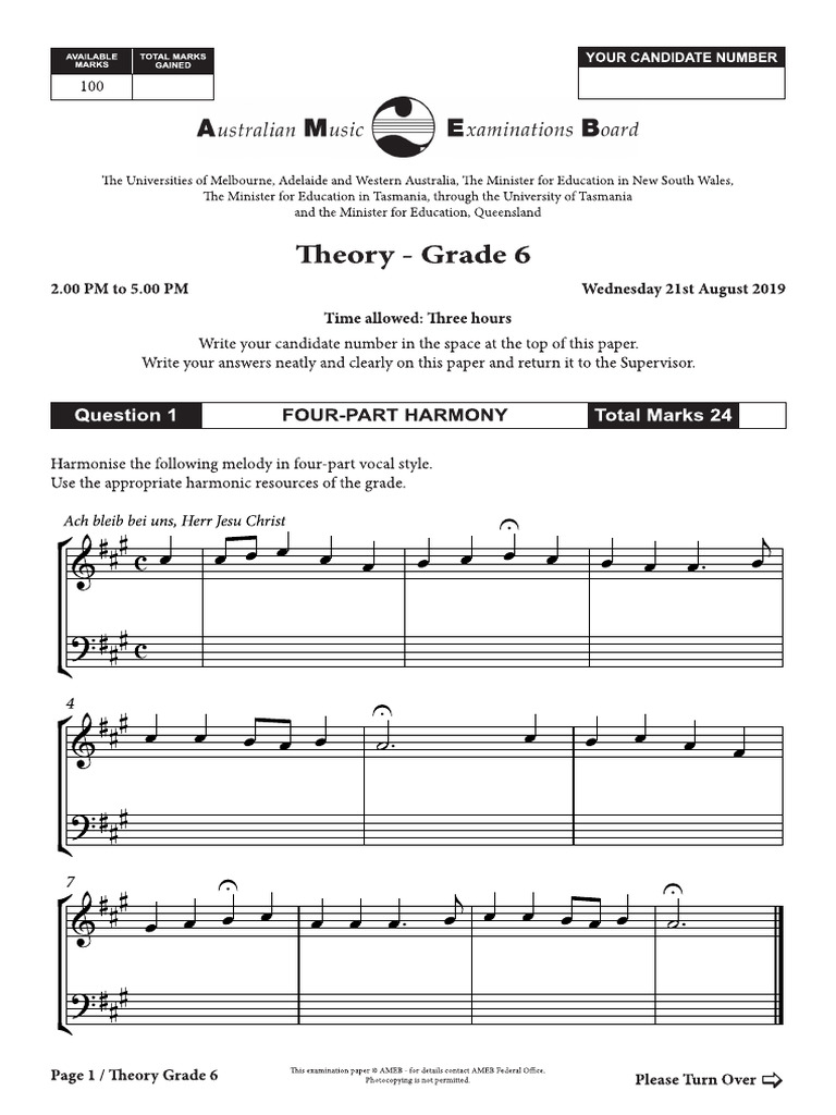 Grade 6 Theory August 2019 | PDF