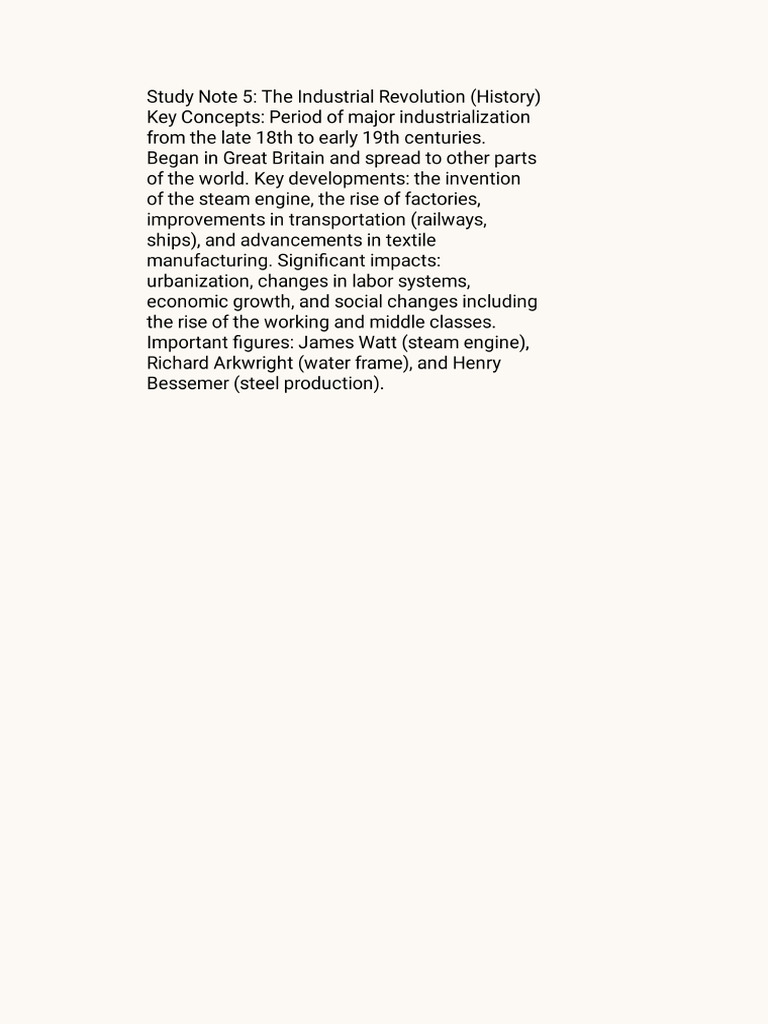 Study Note 5 - The Industrial Revolution (History) | PDF