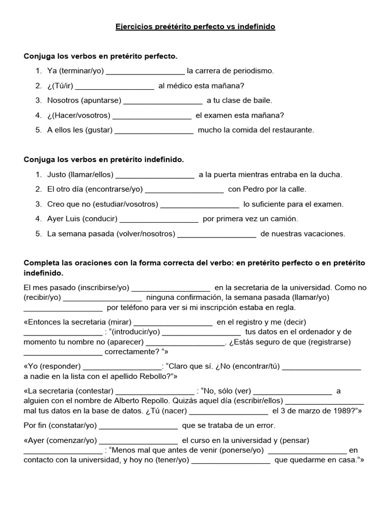 pretérito perfecto vs indefinido | PDF