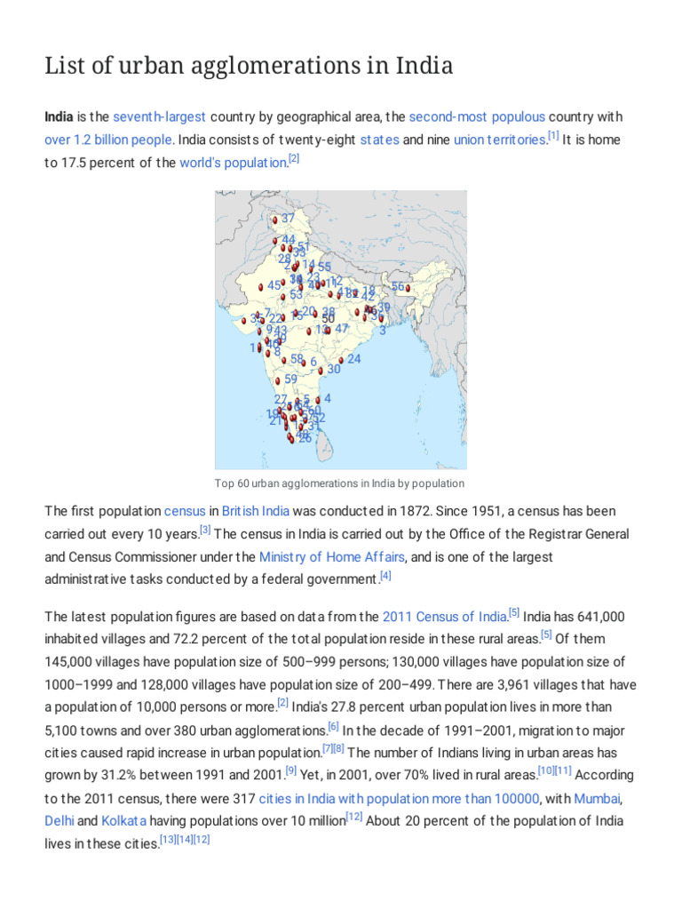 List of Urban Agglomerations in India - Wikipedia | PDF | Kolkata ...