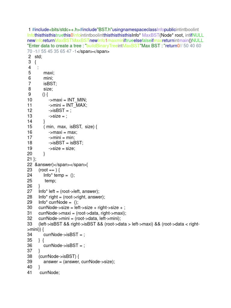 Lecture-073 1 Max BST in Binary Tree - CPP | PDF