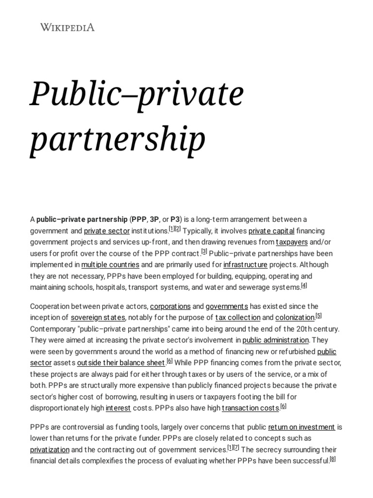 Public-Private Partnership - Wikipedia | PDF | Public–Private ...