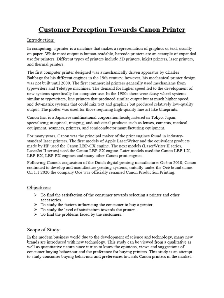 Canon Printer Consumer Perception Study | PDF | Printer (Computing) | Canon Inc.