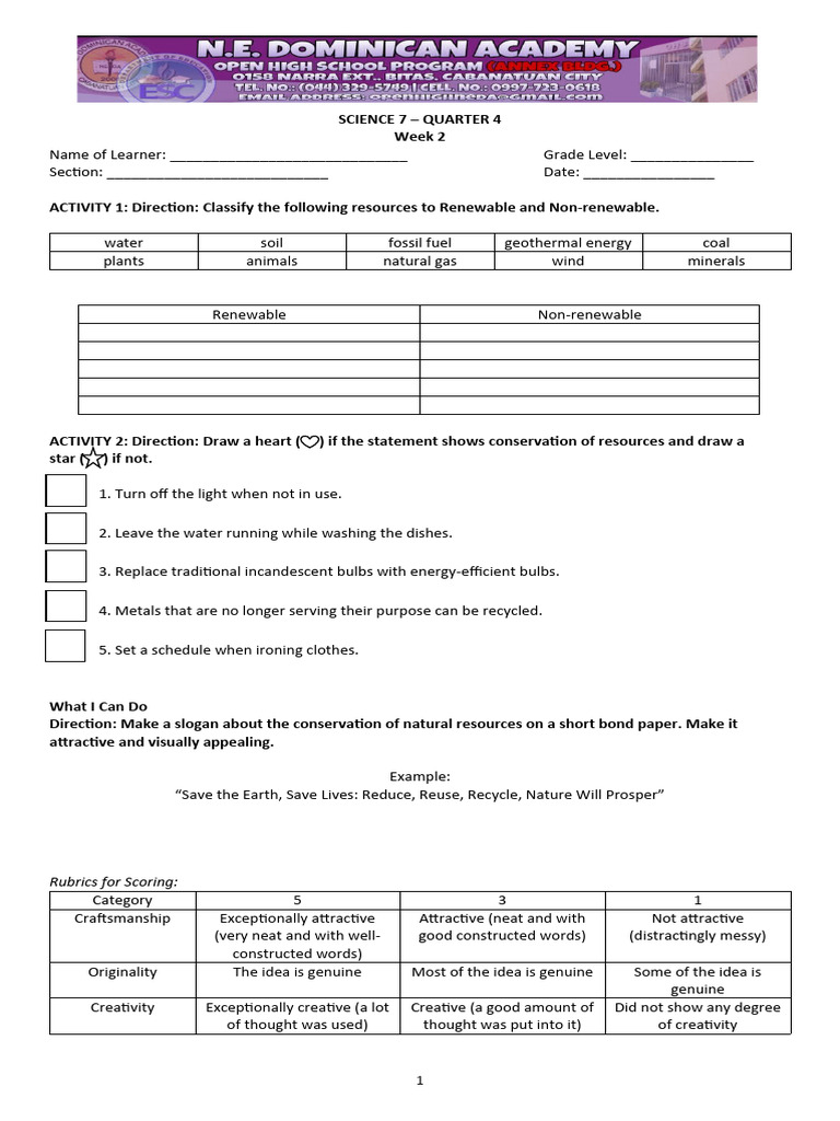 Renewable vs Non-Renewable Resources Activity | PDF | Sustainable ...