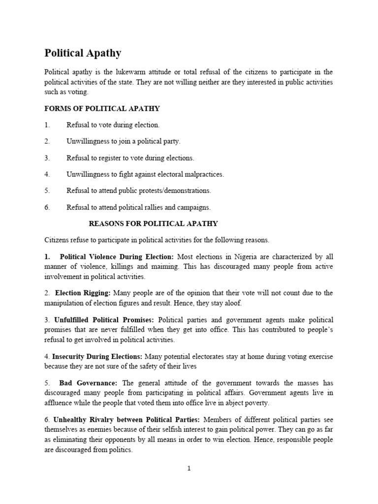 Political Apathy | PDF | Elections | Political Events