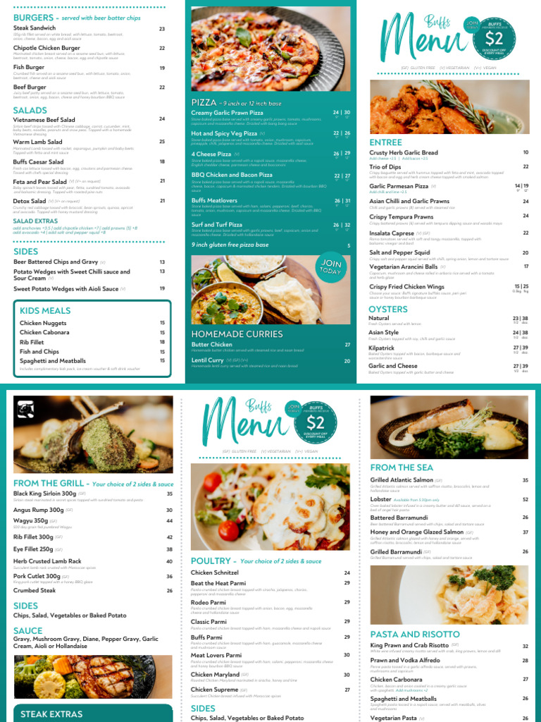 Buffs Club Restaurant Menu A3 Trifold | PDF | Hamburgers | Sauce