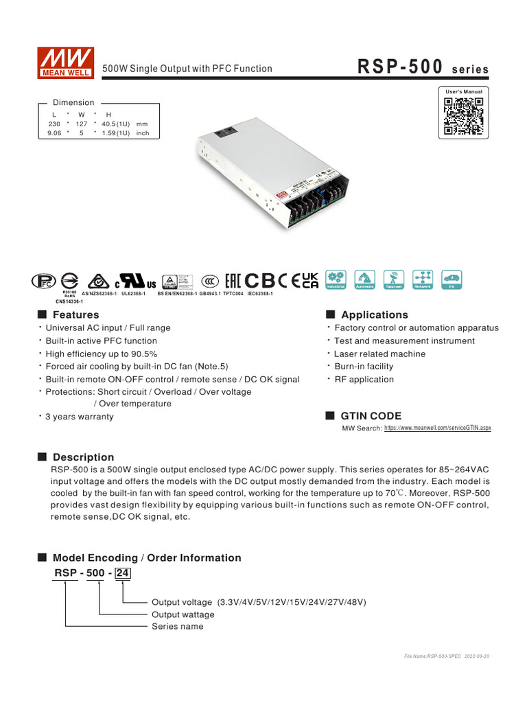 RSP 500 Spec | PDF | Electrical Engineering | Power (Physics)