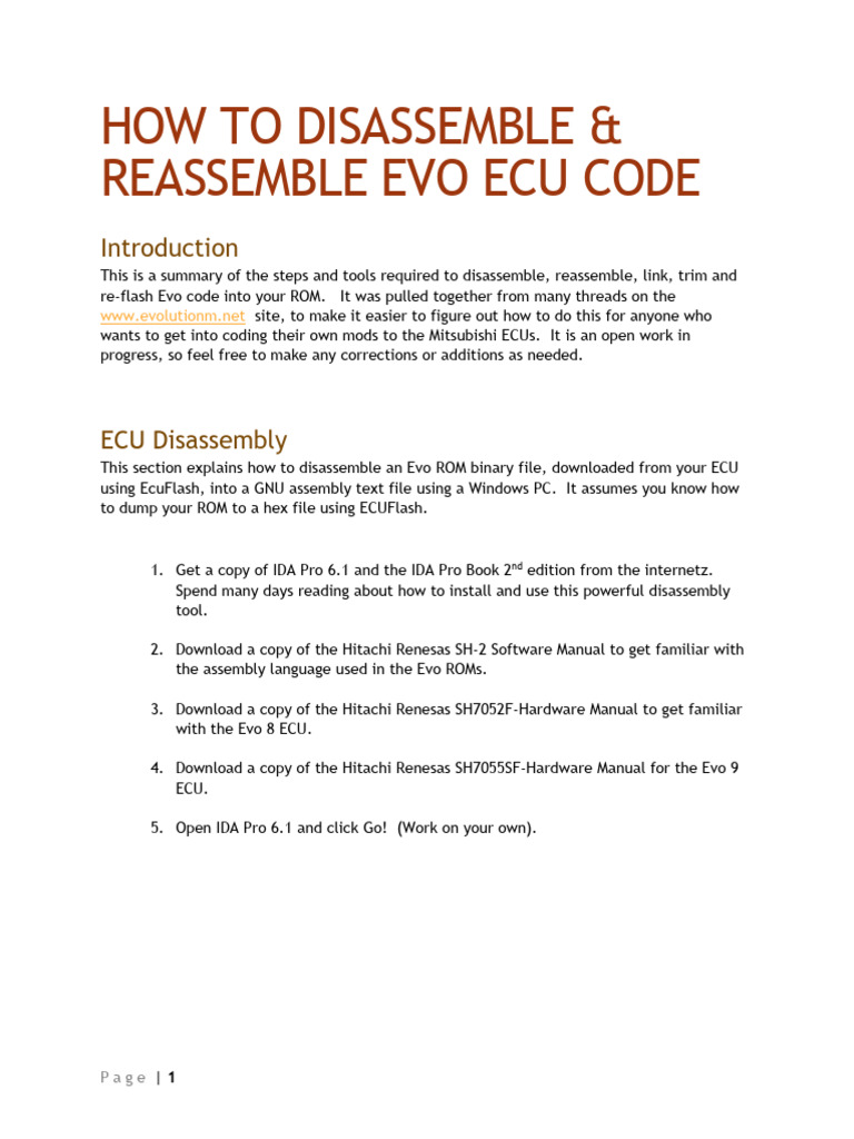 How To Disassemble & Reassemble Evo ECU Code | PDF | Assembly Language | Operating System Technology
