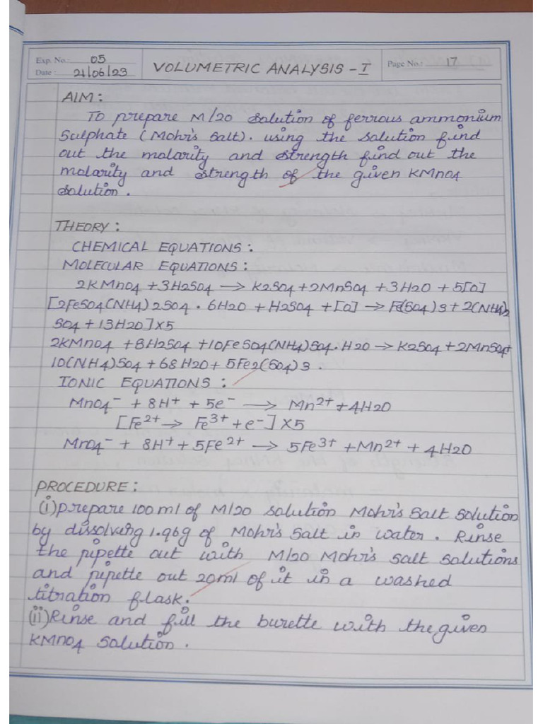 chemistry observation ( volumetric analysis - 1&2) | PDF