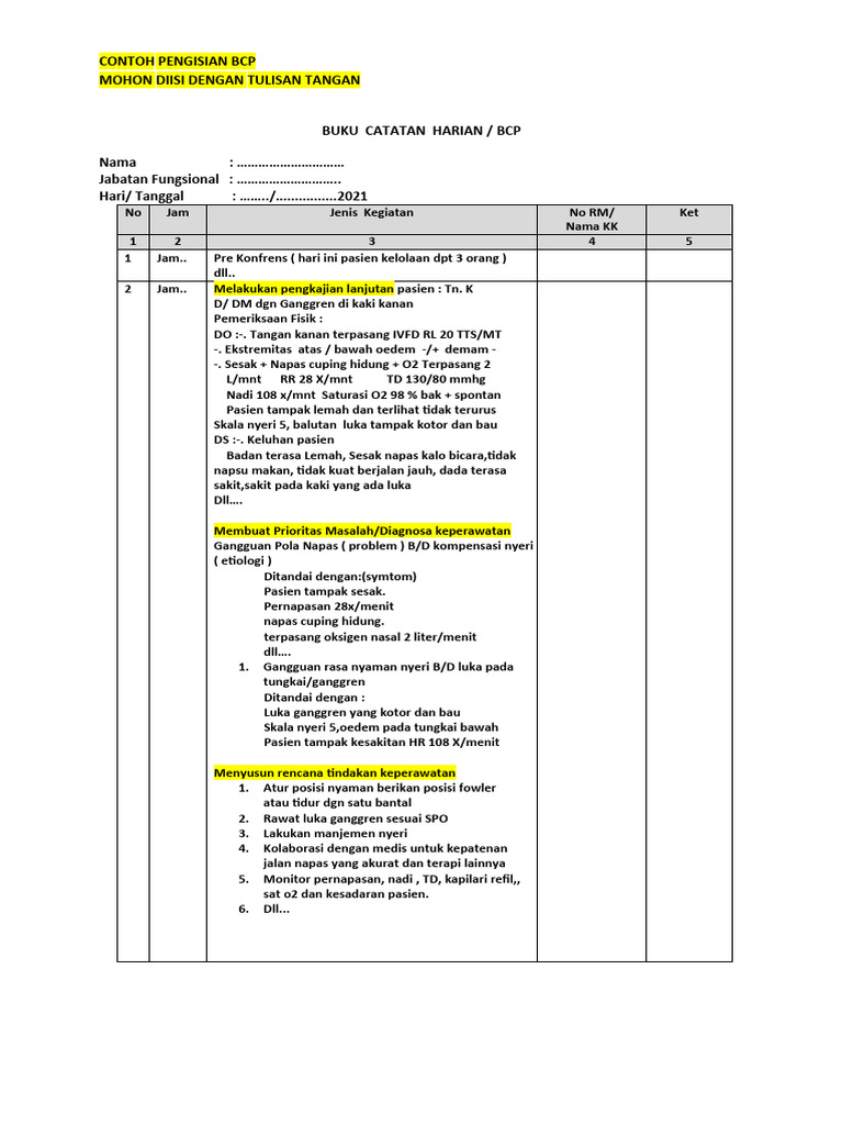 Contoh BCP Perawat 2023 | PDF