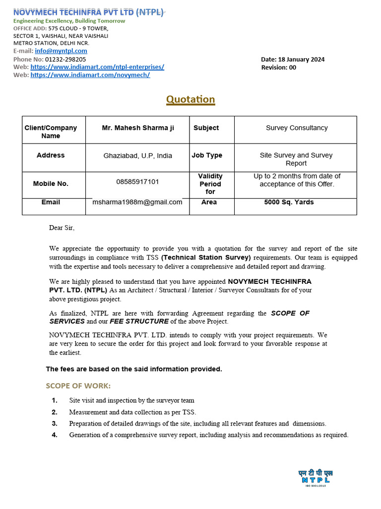 Survey Consultancy Quotation | PDF | Architect