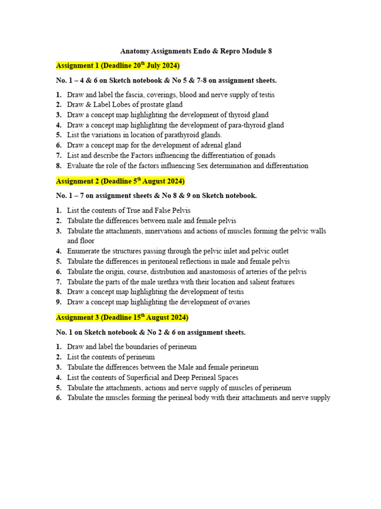 Anatomy Assignments Endo & Repro-1 | PDF