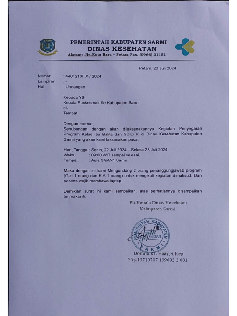 Undangan Pelatihan GIZI KIA | PDF