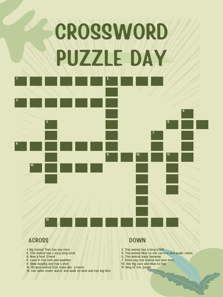 Pastel Green Simple Minimalist Abstract Crossword Puzzle Day Instagram ...