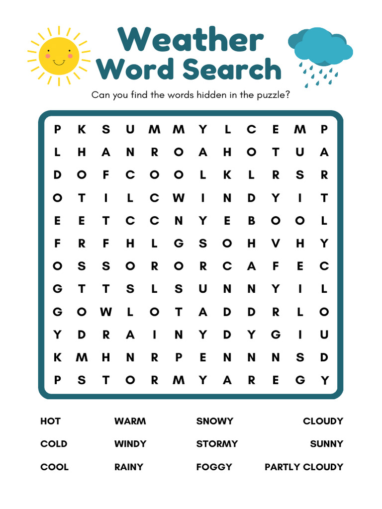 Blue Weather Word Search Worksheet | PDF | Atmospheric Sciences | Earth ...