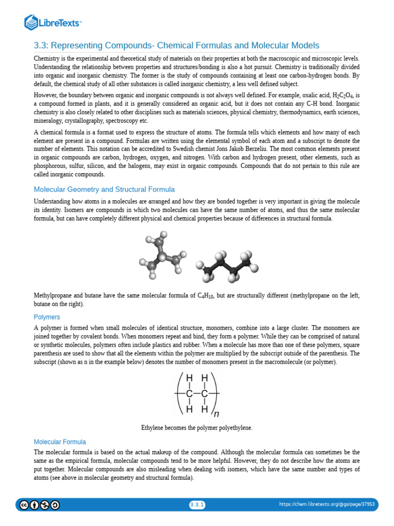 3.03 Representing Compounds - Chemical Formulas and Molecular Models ...