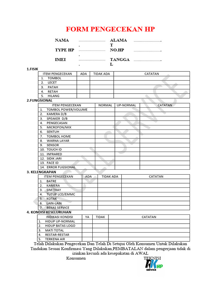 Form Pengecekan HP | PDF