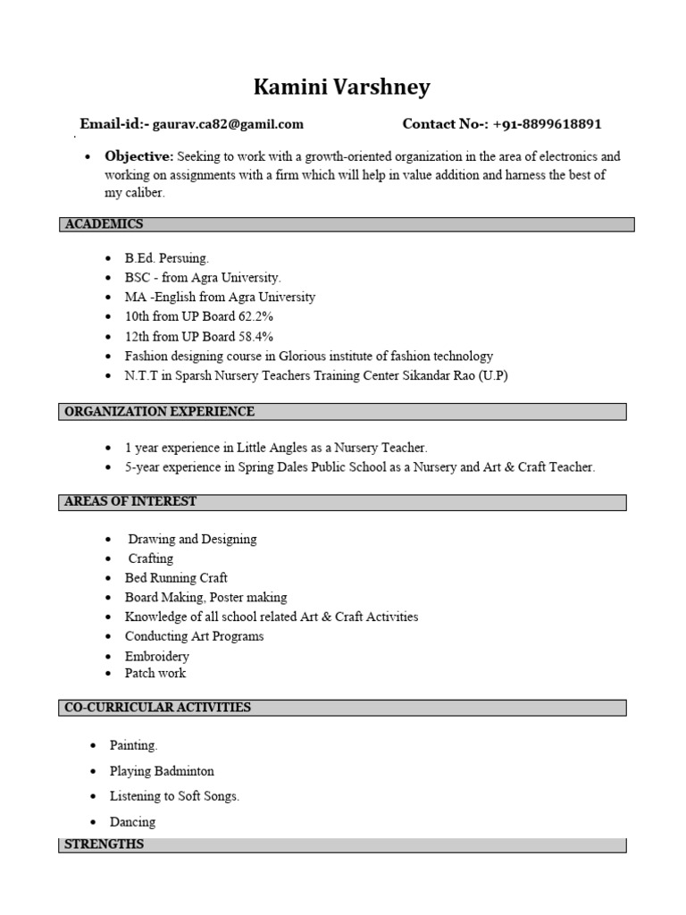 Kamini Varshney CV | PDF | Cognition | Learning