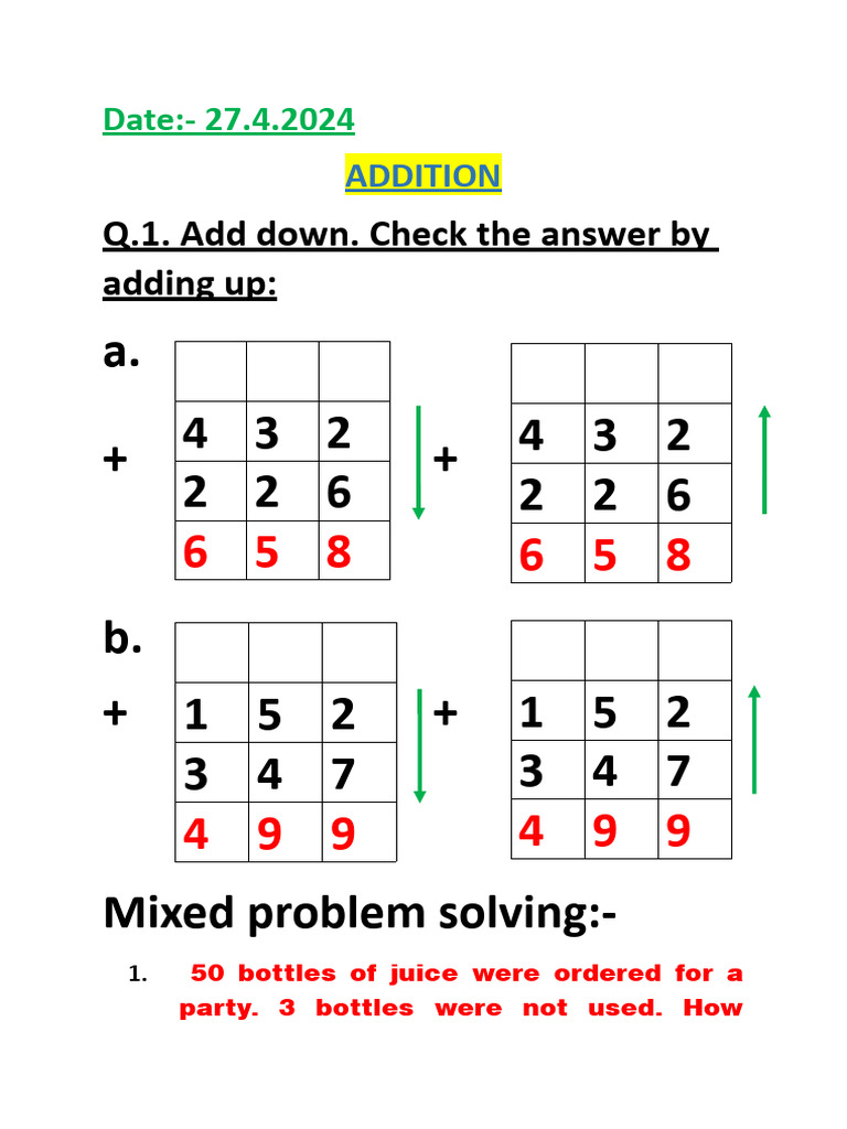 Class 3 Addition | PDF