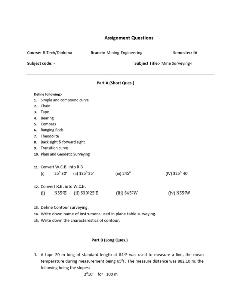 B.tech Mining (Surveying-I) | PDF | Surveying | Probability And Statistics
