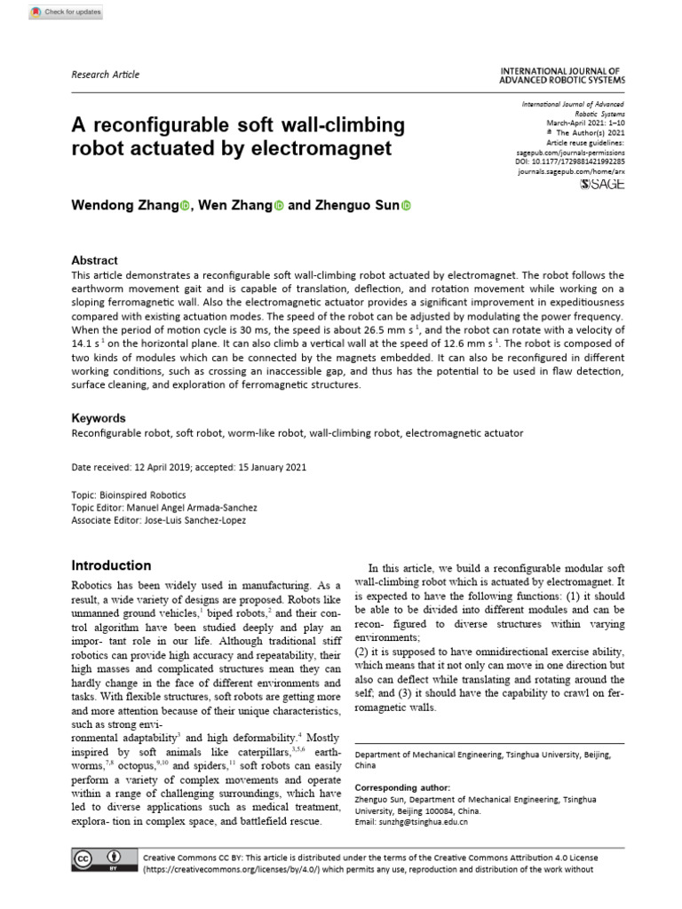 Zhang - 2021 - A Reconfigurable Soft Wall-Cli | PDF | Actuator | Robot