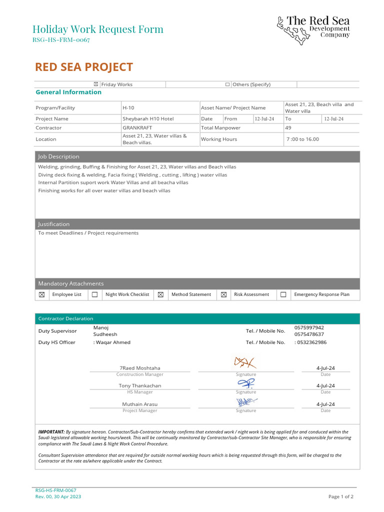 RSG-HS-FRM-0067 - Holiday Work Request Form (1) 05 Jan 24-1 | PDF
