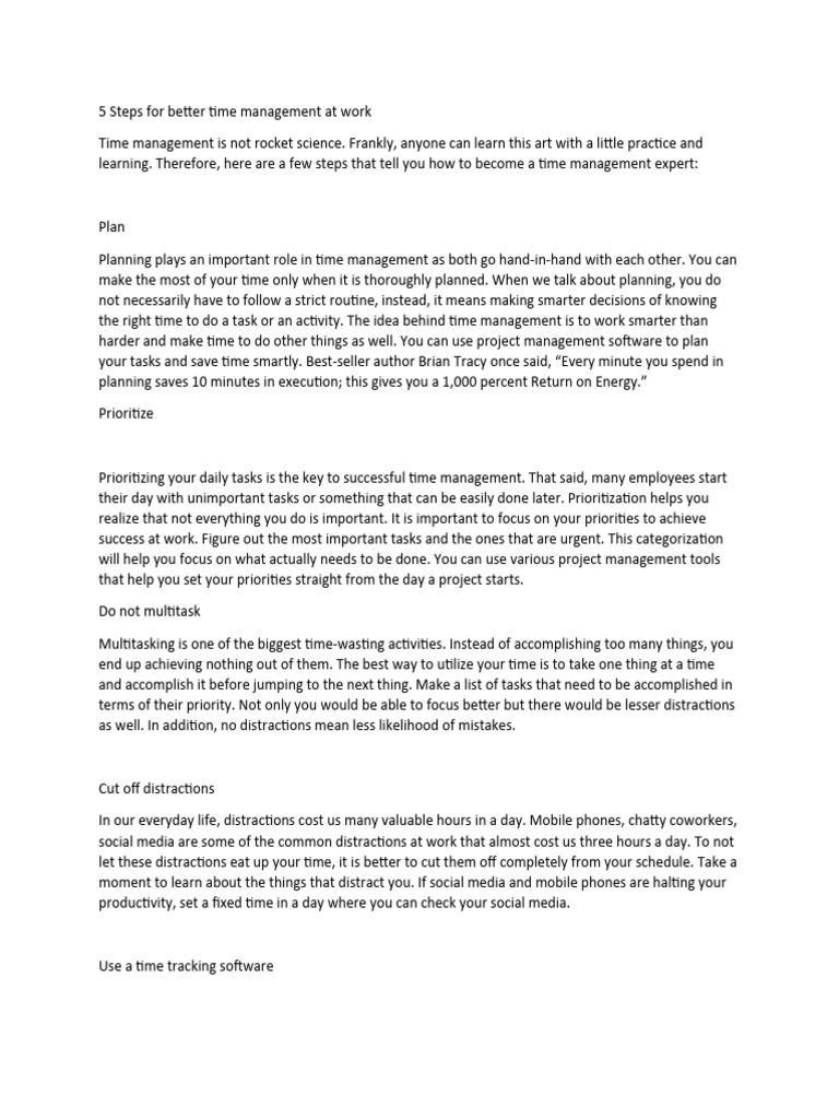 5 Steps For Better Time Management at Work | PDF | Time Management ...