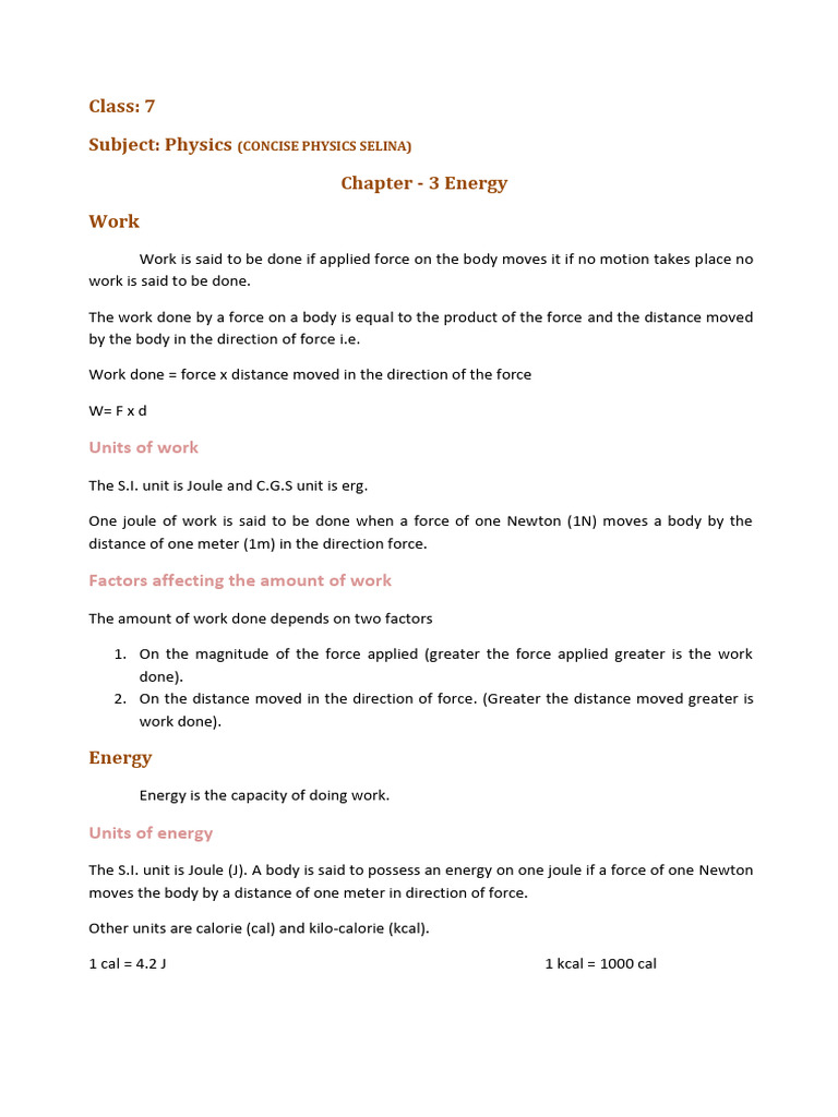 Class 7 Physics Chapter 3 | PDF | Potential Energy | Kinetic Energy
