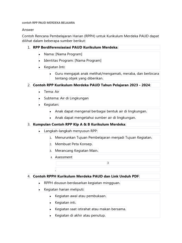 Contoh RPP Paud Merdeka Belajara | PDF