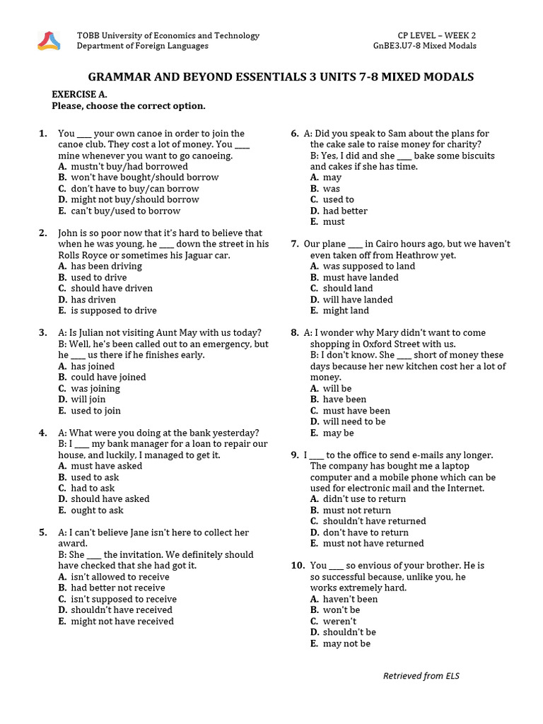 GnBE3.U7-8 Mixed Modals | PDF