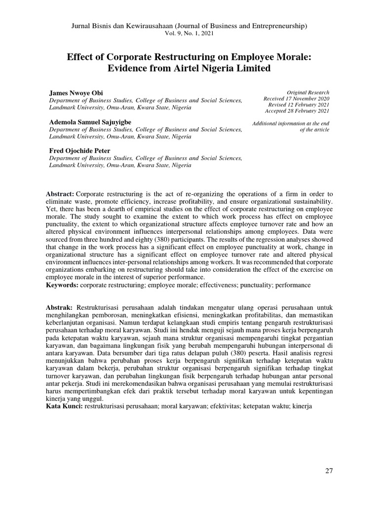 Final Paper (James Obi) | PDF | Layoff | Mergers And Acquisitions