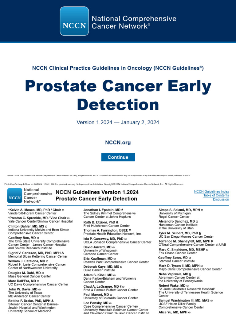 Nccn Guidelines Prostate Cancer Version 1 2024 Pdf Prostate