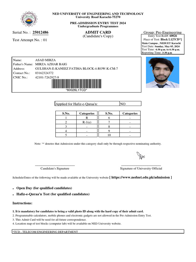 Admitcard Student | PDF | Computer Science | Computing
