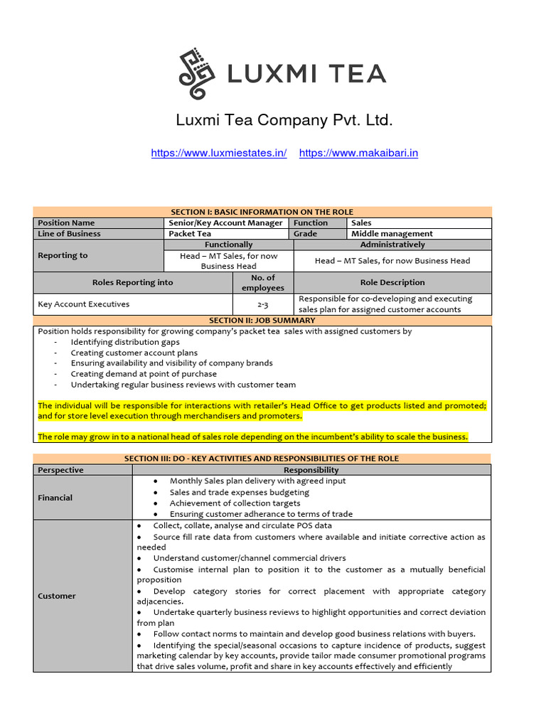 JD_Key Account Manager | PDF | Sales | Marketing
