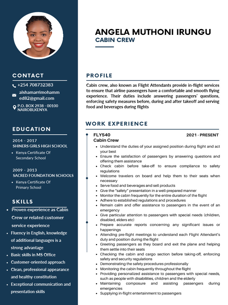Professional CV Resume Angie | Download Free PDF | Flight Attendant ...