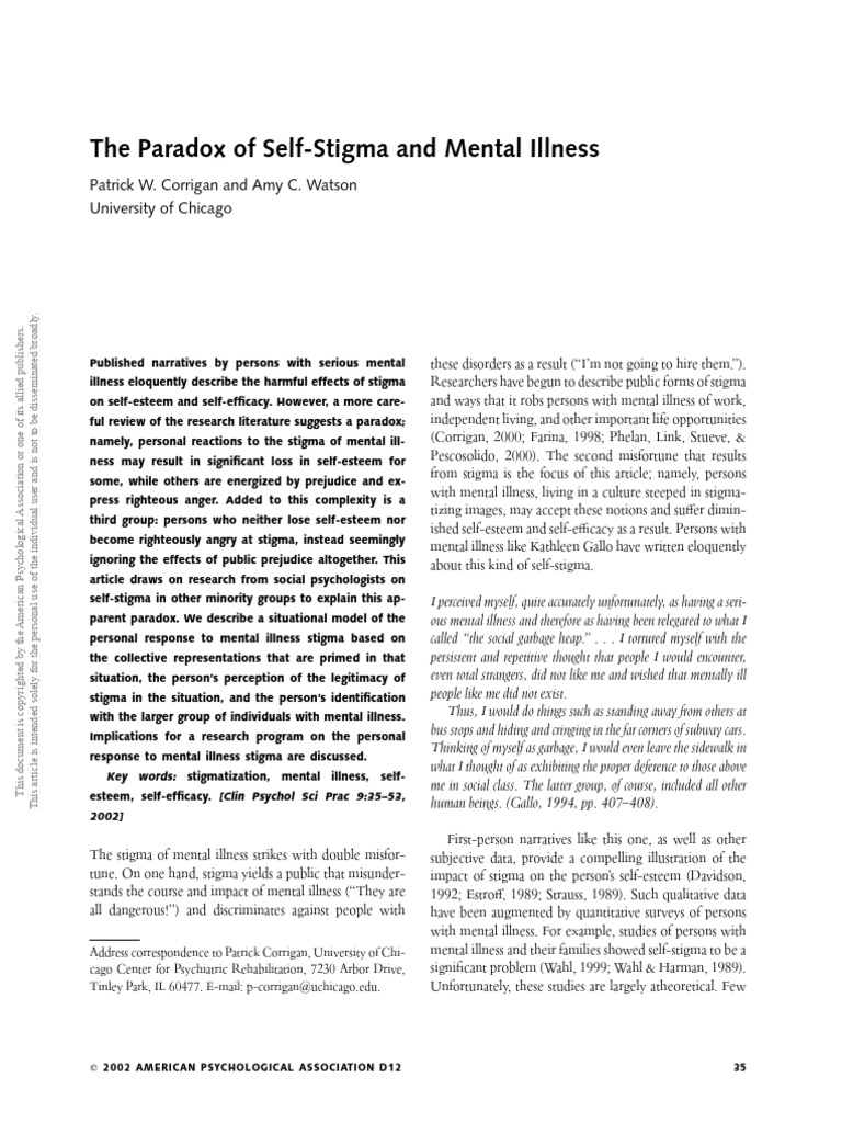 The Paradox of Self-Stigma and Mental Illness | PDF | Social Stigma ...