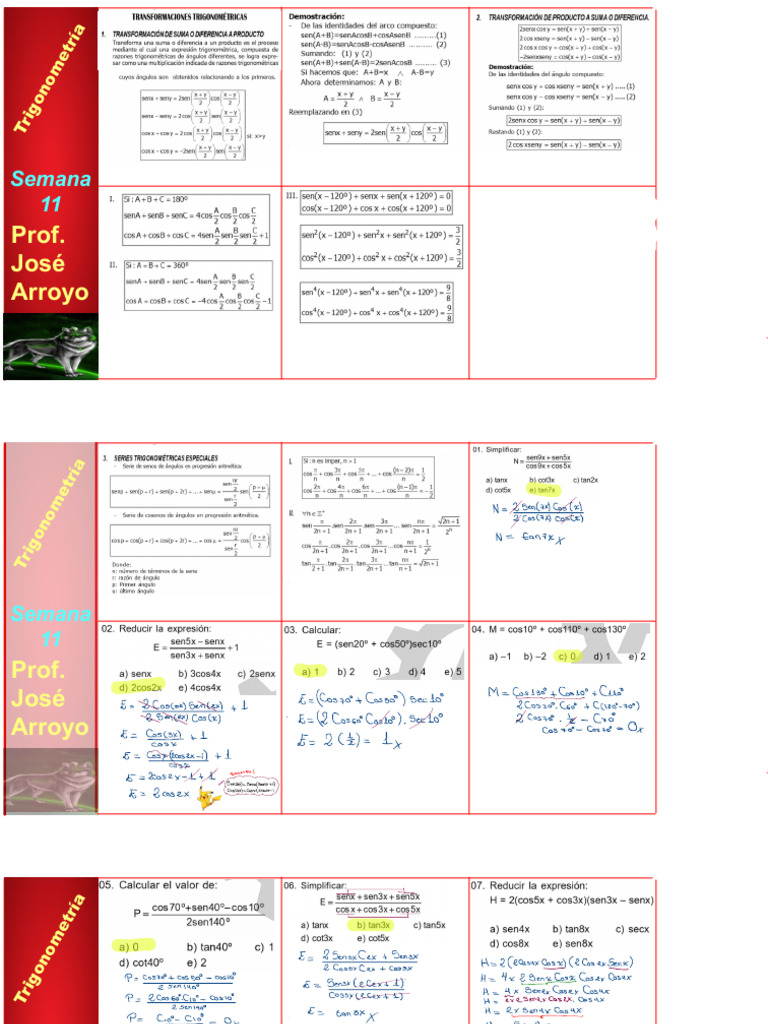 SOLUCIONARIO SEM 11 - TRANSFORMACIONES TRIGONOMÉTRICAS | PDF