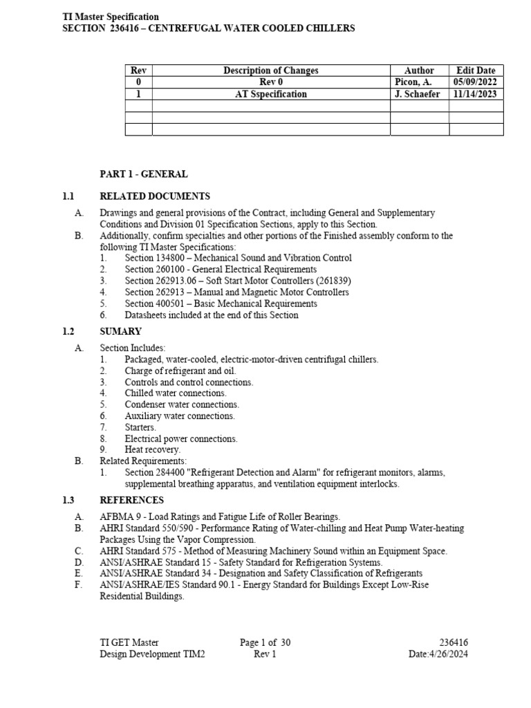 Centrifugal Water-Cooled Chillers Spec | PDF | Pipe (Fluid Conveyance ...