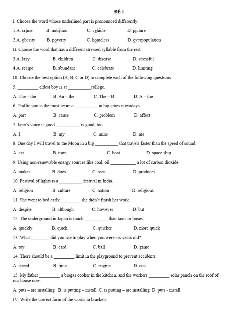 Anh 7 HK2 ĐỀ 1 | PDF | Fossil Fuels | Wind Turbine