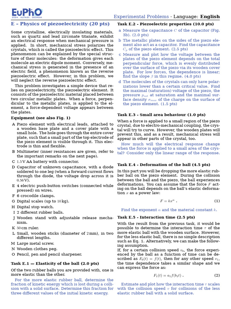 EUPHO 2024 Experimental Problems | PDF | Piezoelectricity | Capacitor