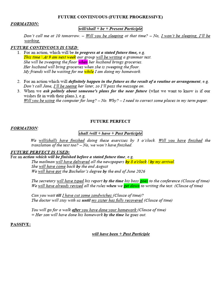 FUTURE CONT and FUTURE PERF and FUTURE PERF CONT THEORY | PDF | Grammar ...