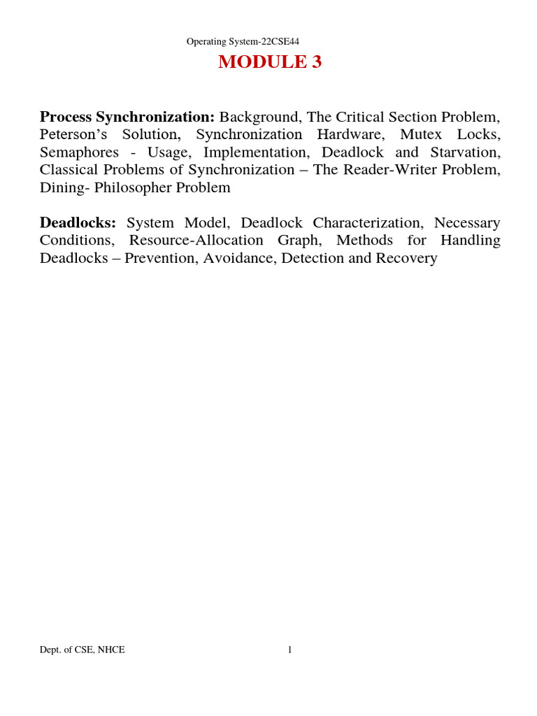 22cse44 Os Module 3 Pdf Process Computing Concurrency 3137