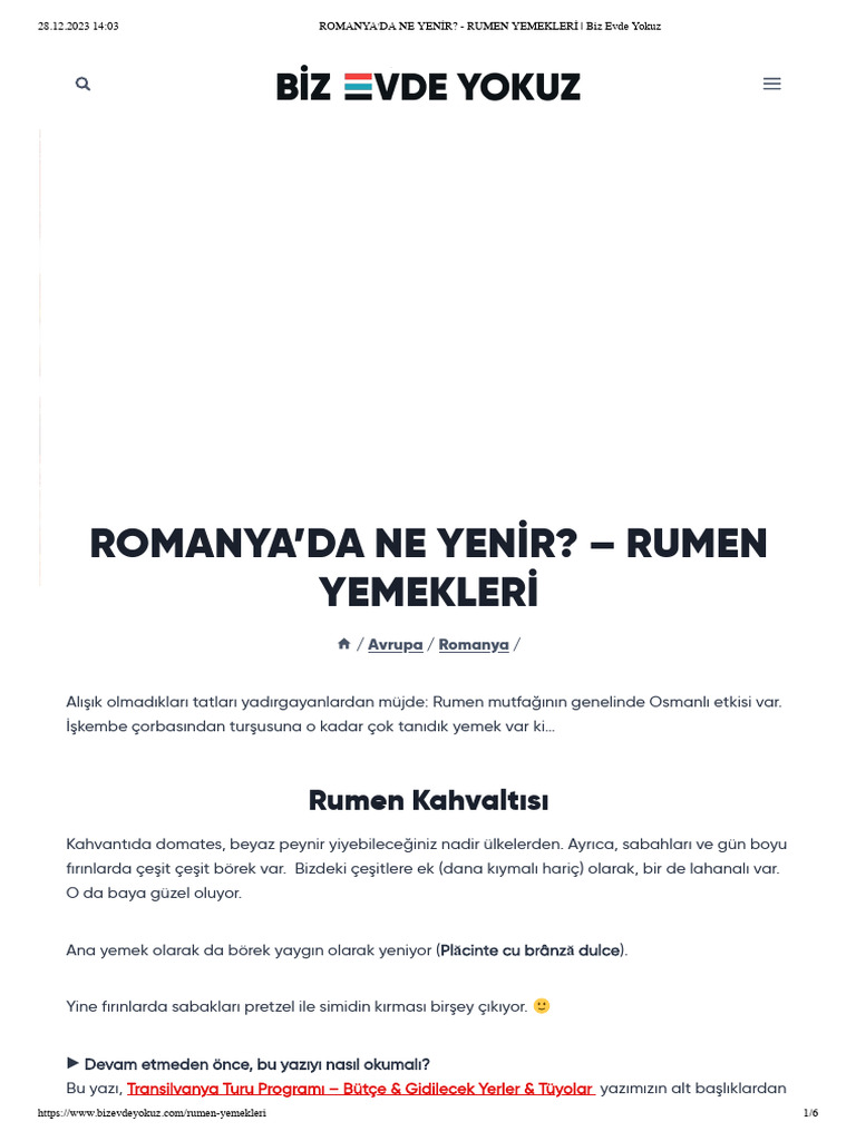 ROMANYA'DA NE YENİR - RUMEN YEMEKLERİ - Biz Evde Yokuz | PDF