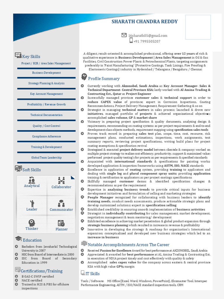 CV - Sharath. BD | PDF | Sales | Specification (Technical Standard)