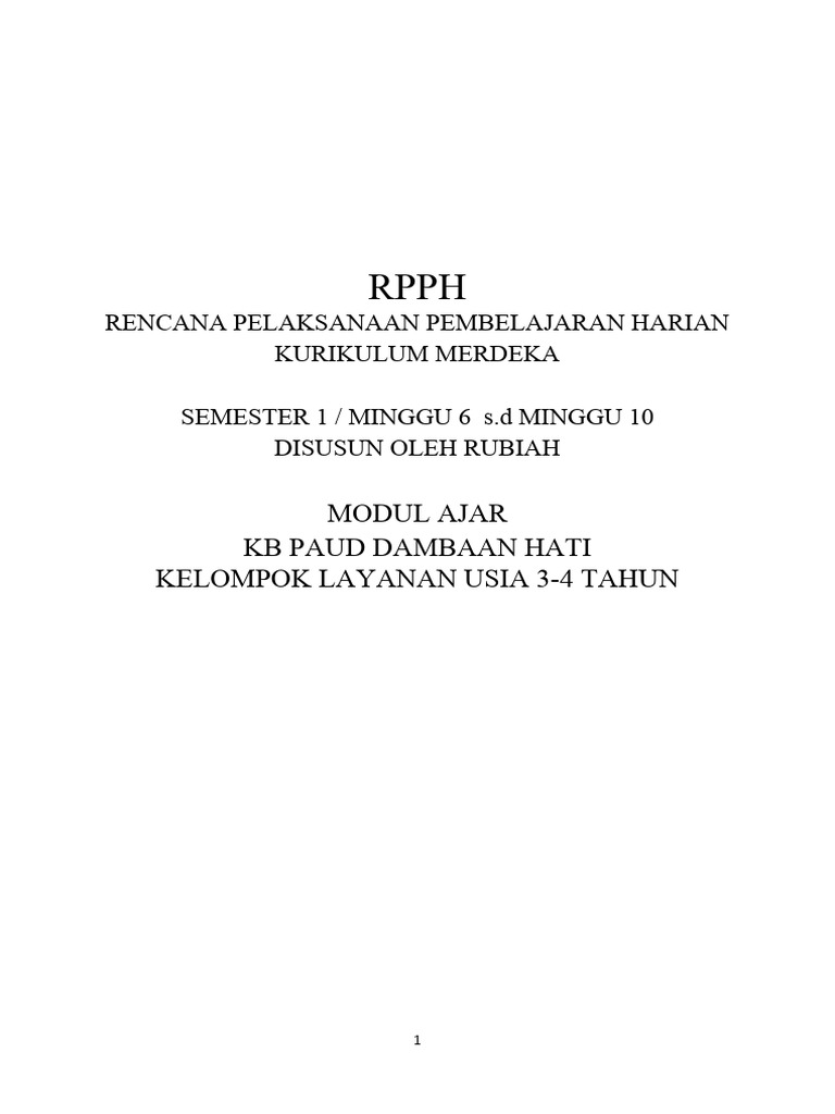 RPPH Minggu Ke 6-10 Rubiah | PDF | Kesehatan Holistik