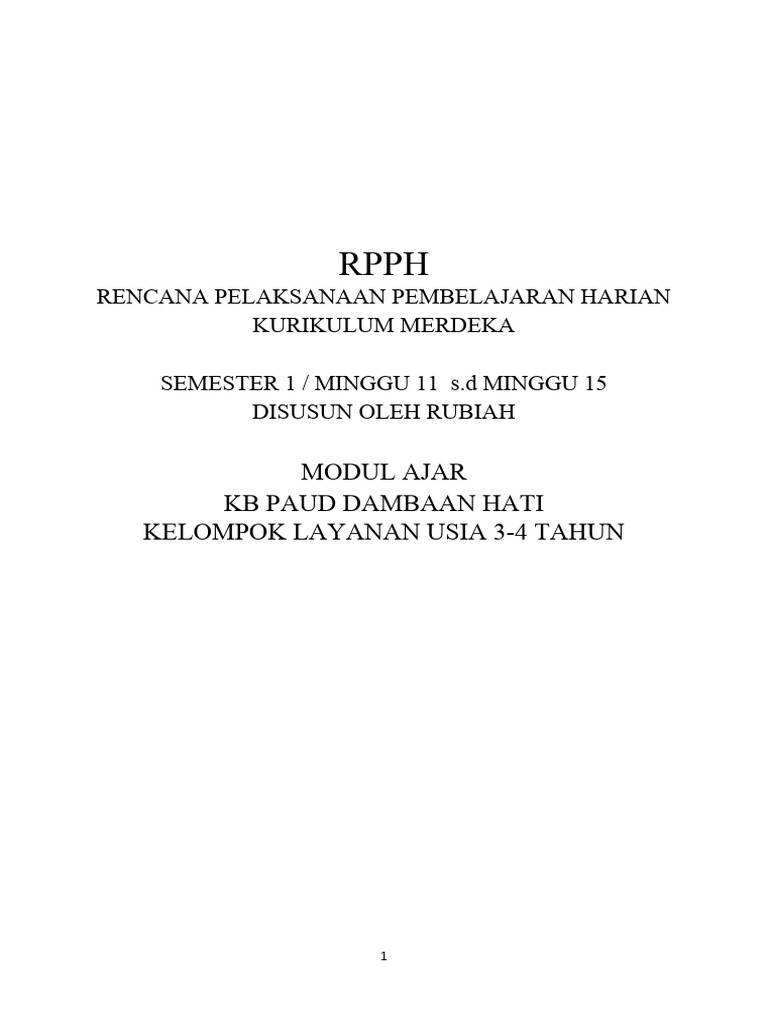 RPPH Minggu Ke 11-15 Rubiah | PDF | Karier & Perkembangan