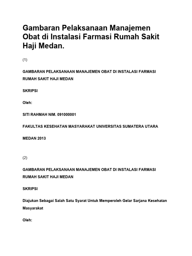 Gambaran Pelaksanaan Manajemen Obat Di Instalasi Farmasi Rumah Sakit