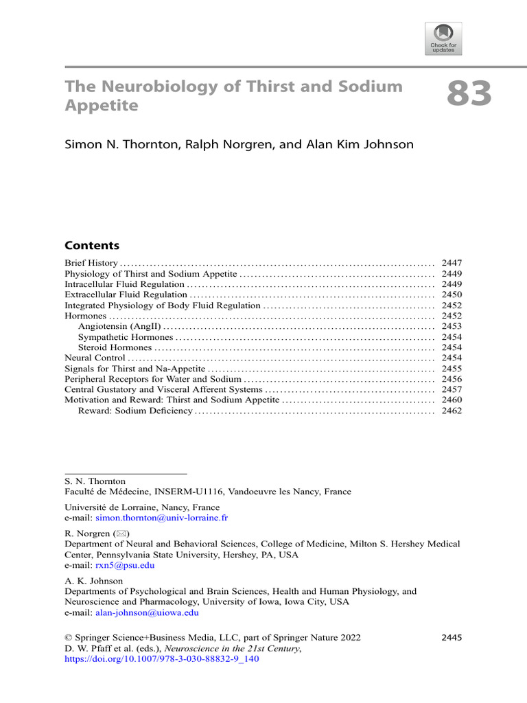 The Neurobiology of Thirst and Sodium Appetite: Simon N. Thornton ...